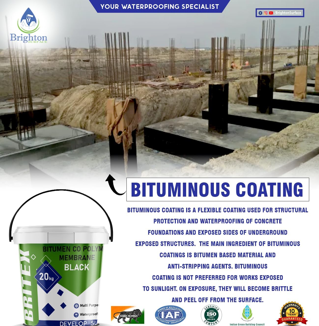 Britex Black Membrane Liquid Coating 20Kg – Highly Elastomeric Waterproofing Solution